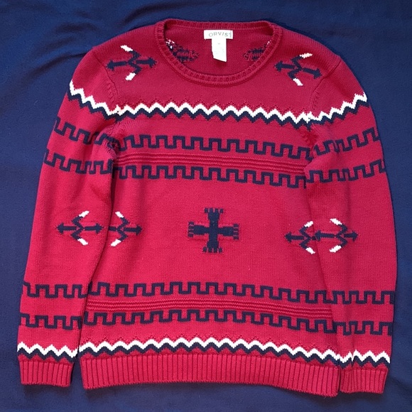Orvis | Sweaters | Orvis Wool And Cotton Tribal Cross Sweater M | Poshmark